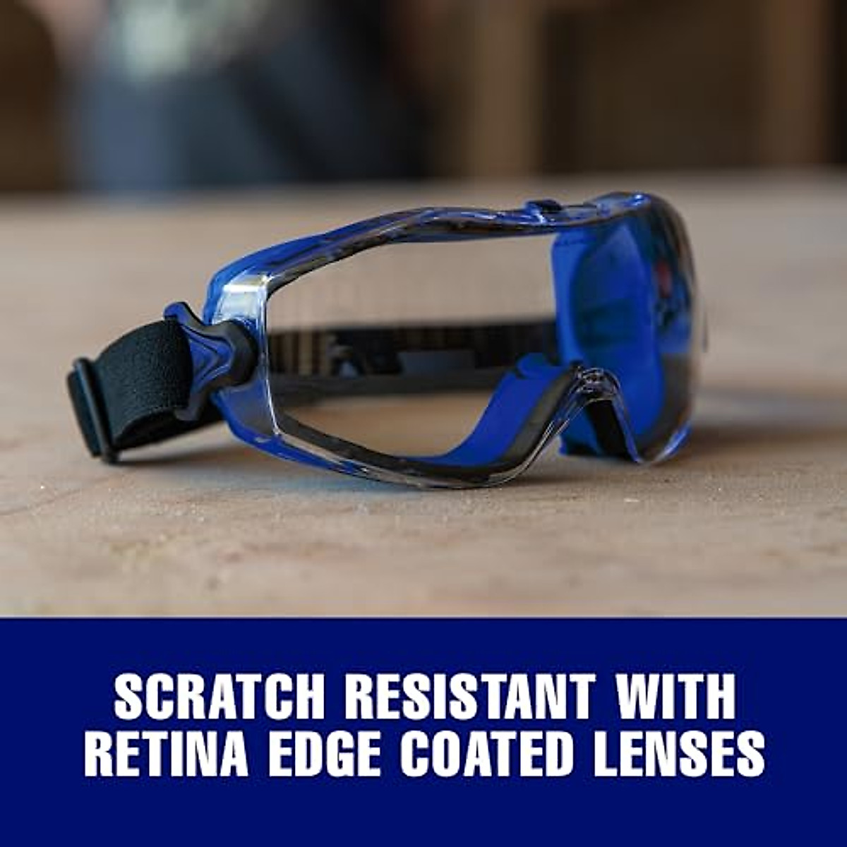 SolidWork Safety Goggles Anti-Fog Clear Lens with Adjustable Elastic Headband. Protective Eyewear for Men & Women (Dark Blue)