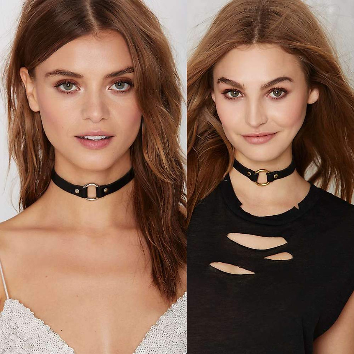 ETHOON Long Extended Leather Choker Collar Soft PU Circle Punk Adjustable Choker Necklace for Women, Black