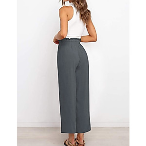 MAVIS LAVEN Women's Linen Pants High Waisted Wide Leg Drawstring Casual Loose Trousers with Pockets,Dark Gray,Medium
