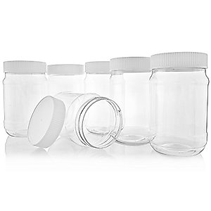 Pinnacle Mercantile Plastic Mason Jars - Screw on Ribbed Lid - 16 ounce-Set 6-Airtight Liner-Meal Prep Containers-Freezer Safe BPA Free