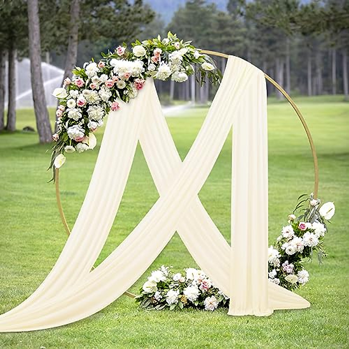 6 Panels Wedding Arch Fabric Drape Ivory 6 Yards Sheer Backdrop Curtain Chiffon Fabric for Wedding Party Ceiling Reception Decoration