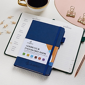 JUBTIC Address book with Alphabetical Tabs, Hardcover Password Keeper and Telephone Book Address Organizer for Contacts, Internet Login Address Log book Journal Notebook for Home or Office-Navy Blue