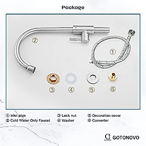 Stainless Steel Cold Water Kitchen Sink Faucet Brushed Nickel Bathroom Single Handle Bar Faucet Faucet Single Temperature Water Only Silver Rotatable