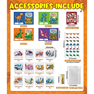 Colplay 24 Packs Valentines Day Gifts for Kids Classroom-Dinosaur Building Blocks with Valentines Day Cards for Kids School & Stickers, Exchange Valentines Party Favors Boxes for Kids Boys Girls