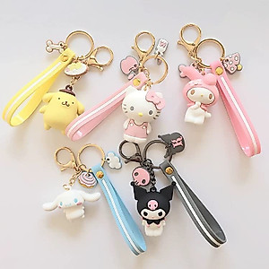 Moonjam Keychain for Women Girls Anime Keychains, Hello Kitty, My Melody, Kuromi, Cinnamoroll, Pompompurin Cartoon Kawaii Keychain [1/3/5/7Pcs]