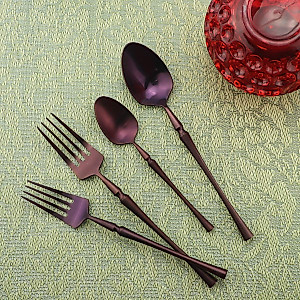 Gugrida Unique & Beautiful Flatware Set - 20 Piece Iridescent Silverware Sets | 18/10 Stainless Steel Reusable Cutlery Set | Purple Utensils Service For 4 with Dessert Fork, Knife, Spoon, Dinner Fork