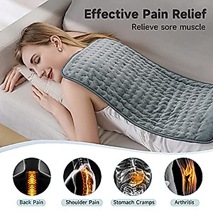 XL Heating Pad for Back Pain Relief, LQCTS Electric Heating Pads for Cramps, Neck and Shoulder with Auto Shut Off, Moist Heat Option, Gifts for Women, Men, Mom, Dad, Machine Washable (Gray)