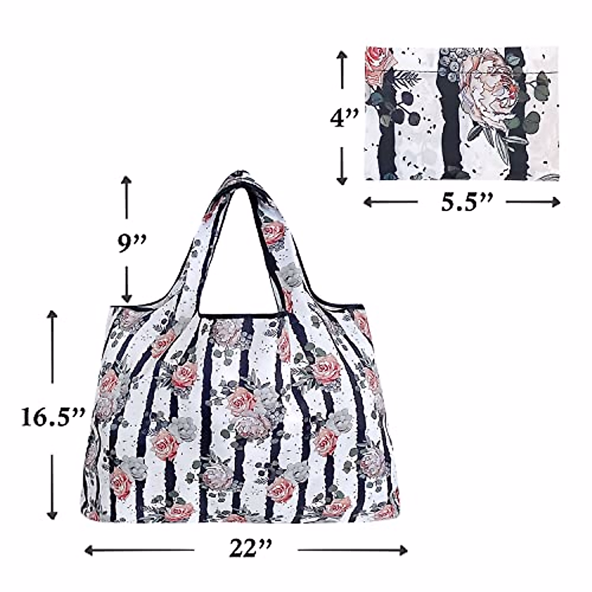 allydrew Large Foldable Tote Nylon Reusable Grocery Bags, 3 Pack, Vintage Flowers