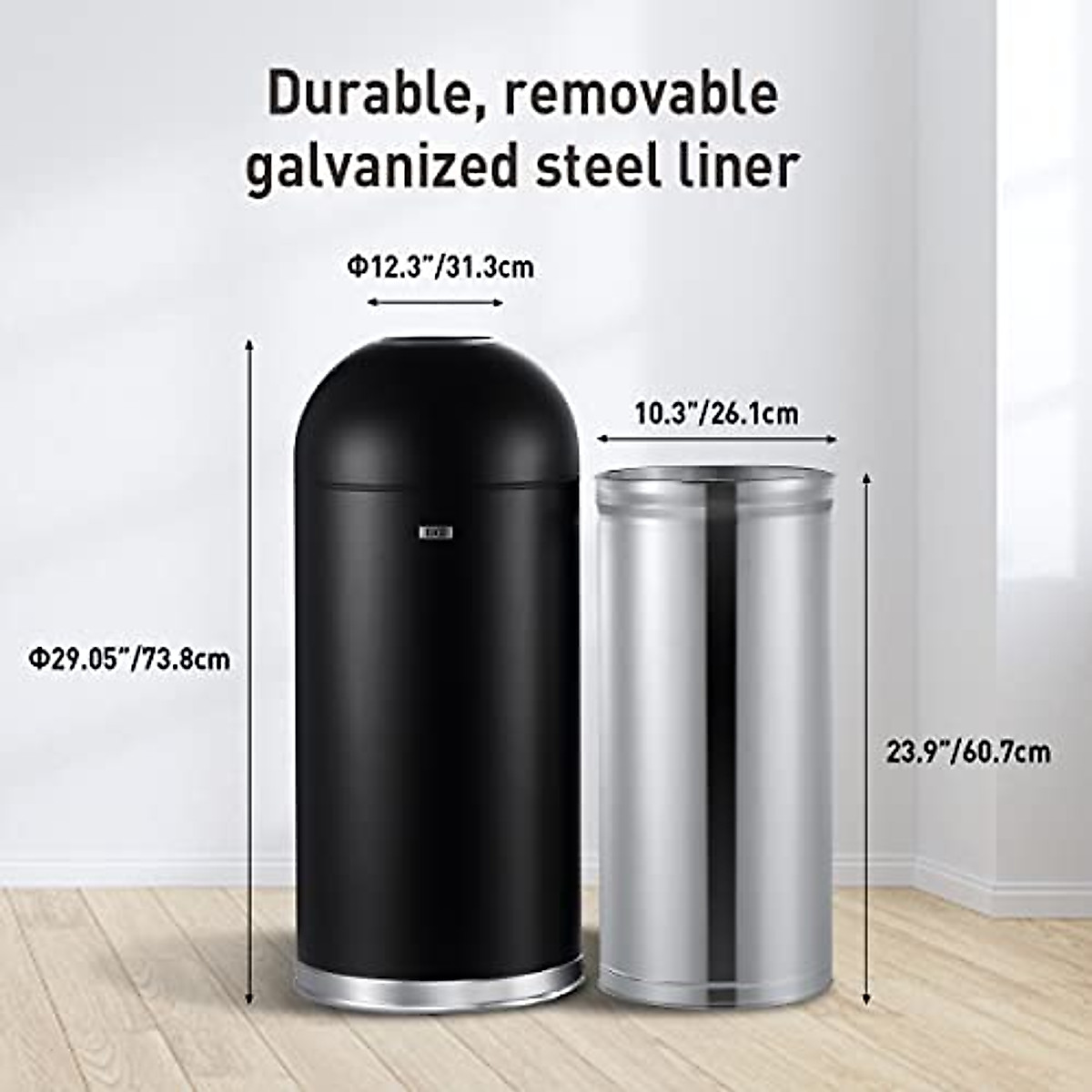 EKO Black Steel 56L Round Open Top Eternal Commercial Trash Bin