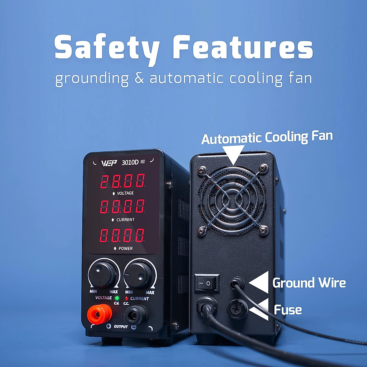 WEP 3010D-III DC Variable Power Supply 30.00V 10.00A High Precision Bench Lab Power Supply with Alligator Clips for anodizing kit, Electroplating, arduino, breadboard