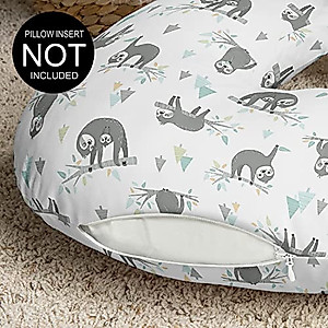 Sweet Jojo Designs Blue Jungle Sloth Nursing Pillow Cover Breastfeeding Pillowcase for Newborn Infant Bottle Breast Feeding Pillow NOT Included Turquoise Green Tropical Botanical Rainforest Animal