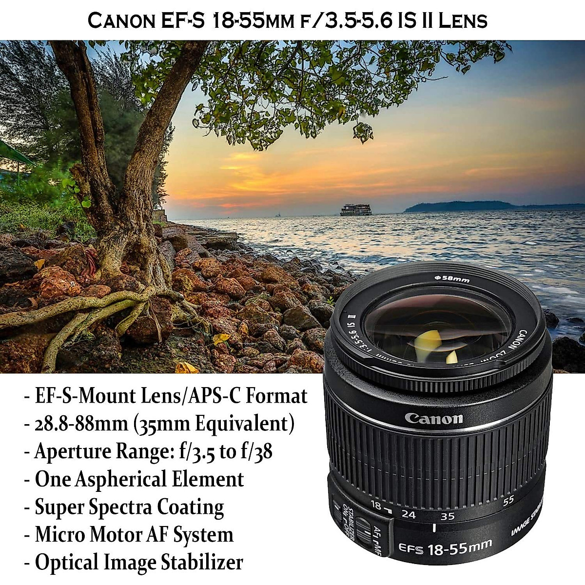 Canon EOS Rebel T7 Digital SLR Camera with Canon EF-S 18-55mm Image Stabilization II Lens, Sandisk 32GB SDHC Memory Cards with Commander Optics Accessory Bundle