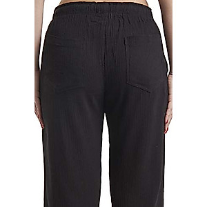J CE Women's Cotton Gauze Low Waist Beach Pants with Pockets (Black, L)