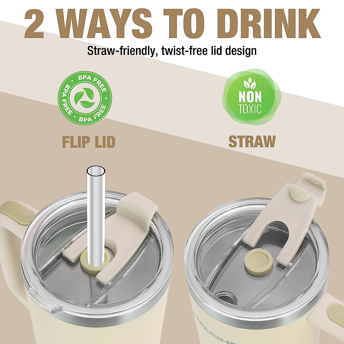 HAUSHOF 40 oz Tumbler with Handle and Straw, Insulated Stainless Steel Coffee Tumbler with Tritan Lid, Double Walled Travel Mug Water Bottle Cup, Large Tumbler for Hot and Cold Drinks