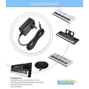 12V AC Power Adapter Cord fits for Yamaha Keyboard PSR, YPG, YPT, DGX, DD, EZ, P Digital Piano and Portable Keyboard Series (PA130 PA150 YPG-235 YPT-230 YPT-400 and More)