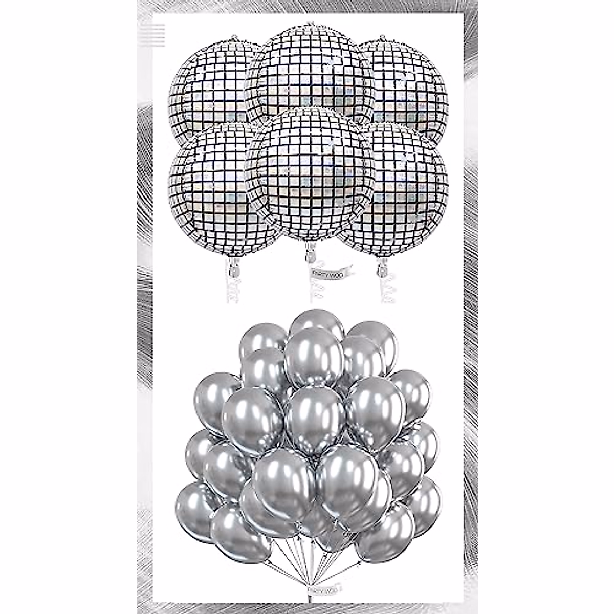 PartyWoo Metallic Silver Balloons 50 pcs 12 Inch and Disco Silver Foil Balloons 6 pcs