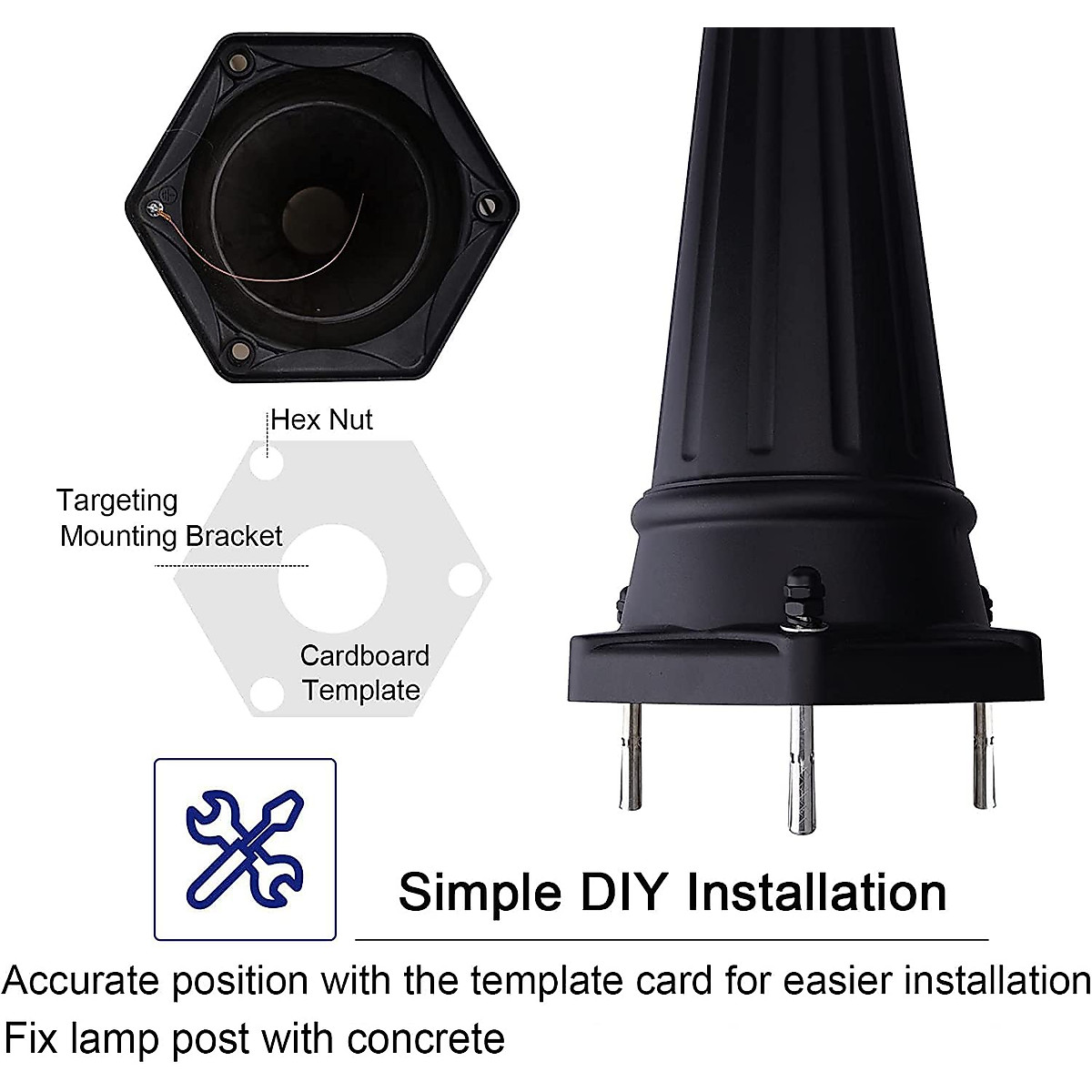 Ralbay Dusk to Dawn Sensor Outdoor Post Light, 3 Light lamp Post Street Light, Matte Black Outdoor Post Lighting Waterproof Pole Lights, 76.77" Outside Lamp Post Light for Backyard Garden