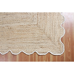 CASAVANI Scalloped Collection Rectangular Area Rug - 4' x 8', Beige Scallop Geometric Jute Rug Ideal for High Traffic Areas in Dining Room, Living Room, Bedroom