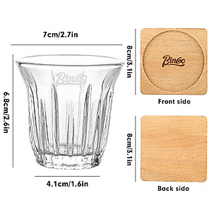 Bincoo Glass Coffee Mug Set 2x90ML, Clear Glass Coffee Mugs with Wooden Coasters, Coffee, Cappuccino, Latte, Espresso Glass Cup Heat Resistant