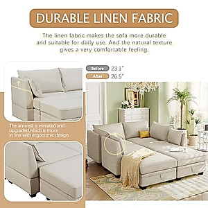 P PURLOVE Sectional Sofa, Large Modular Sectional Sofa, Convertible Couch with Reversible Chaise for Living Room with Plastic Legs (Beige)