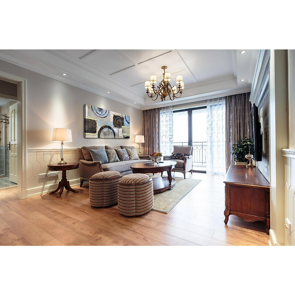 Acocifi Abstract Wall Art Geometric Canvas Circle Block Painting Modern Beige Grey Brown Picture, Large Size Simple Artwork Framed for Living Room Bedroom Bathroom Home Office Wall Decor 40"x20"