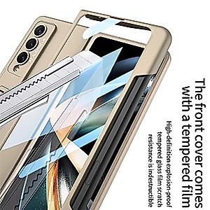 EAXER Compatible with Samsung Z Fold 4 5G Case, Built in Screen Protector, Magnetic Full Protection Matte Stand Case S Pen Slot for Samsung Galaxy Z Fold 4 (Gold)