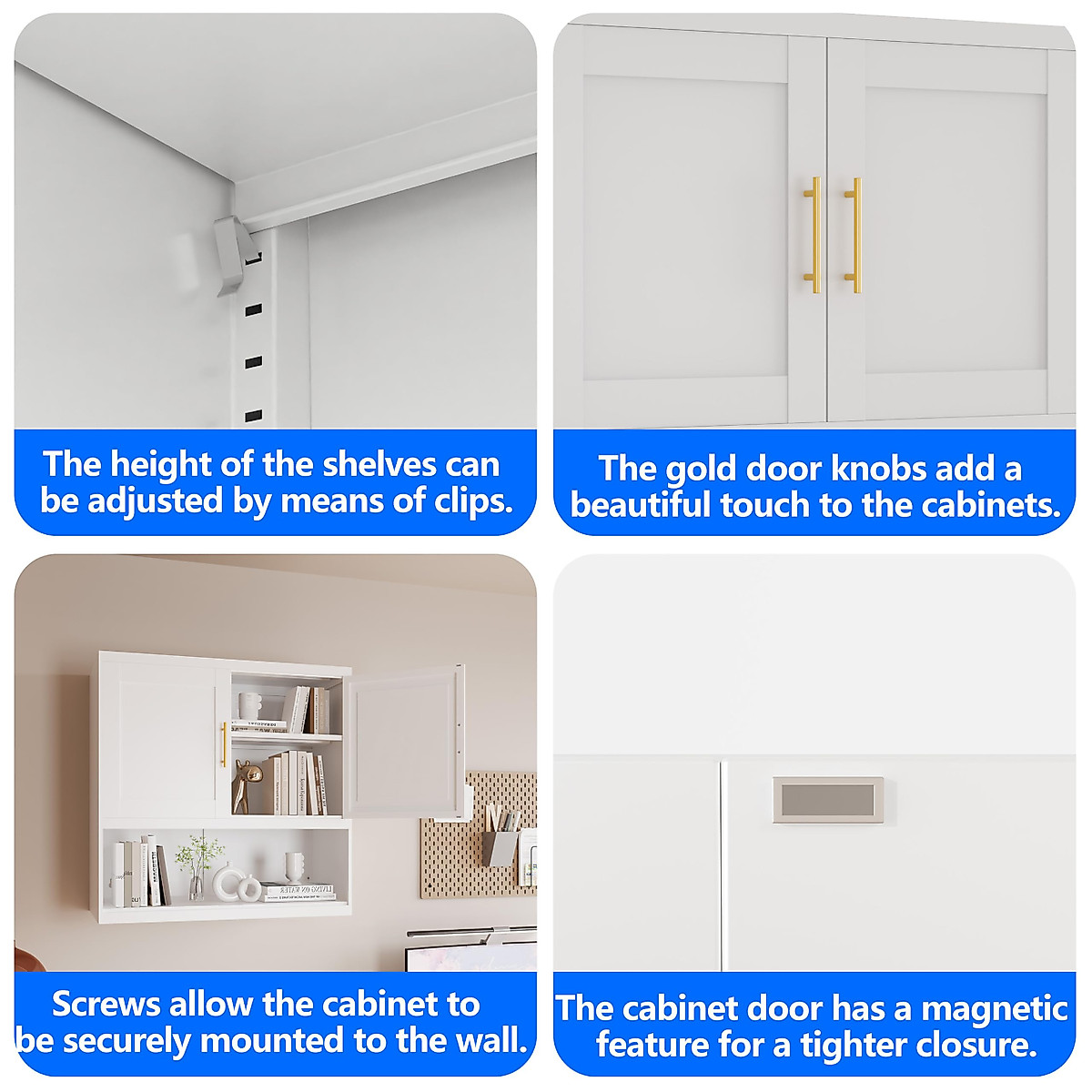 KAIFAM Wall Mounted Bathroom Storage Cabinet with Doors and Shelves, Wall Hanging Metal Cabinet with Open Storage for Kitchen, Bathroom, Over The Toilet, (White)