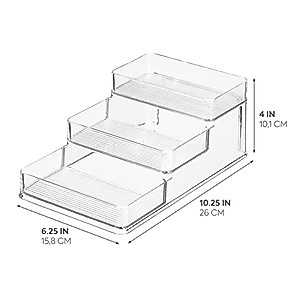 iDesign Recycled Plastic 3-Tier Stadium Spice Rack Organizer for Kitchen, Fridge, Freezer, Pantry and Cabinet Organization, The Linus Collection – 6.25" x 4" x 1.25", Clear