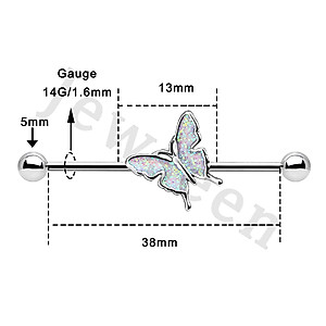 Jewseen Industrial Barbell 14g Industrial Rings Butterfly Industrial Bar Body Piercing Industrial Jewelry for Women Gift