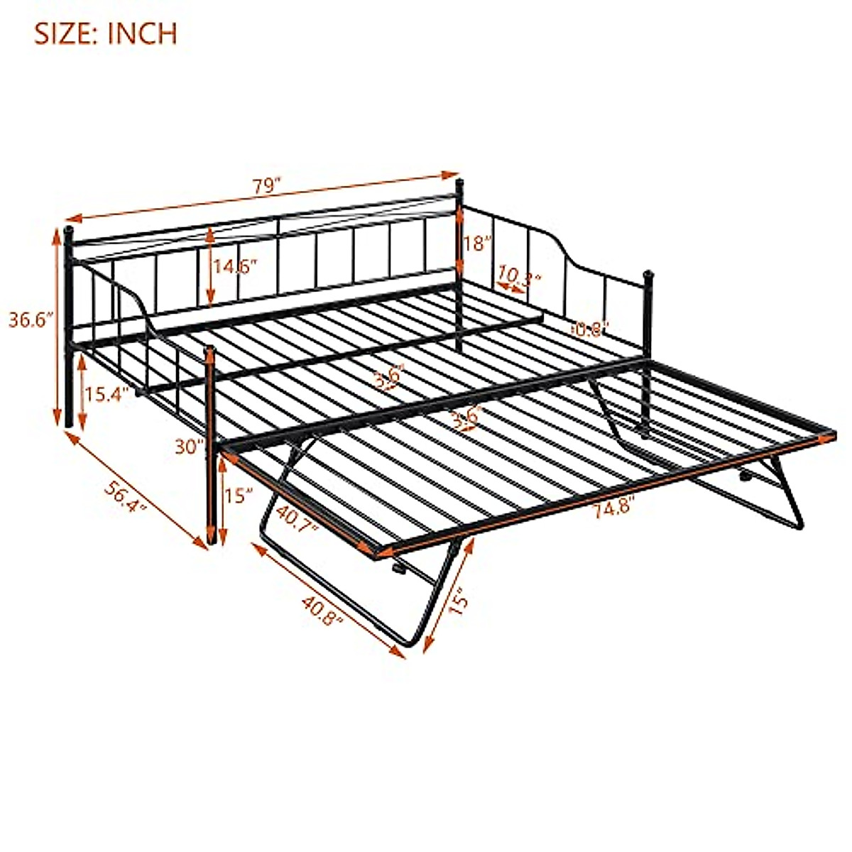 LUSPAZ Full Size Extendable Bed with Pop Up Trundle, Twin to King Daybed with Pull Out Trundle for Adults, Kids