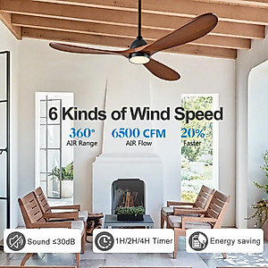 Eliora 54 inch Outdoor Ceiling Fan, Outdoor Ceiling Fans for Patios with Light and Remote Control, 3 Solid Wood Blades, Quiet DC Motor, Outdoor Ceiling Fans for Patios, Porch, Dark Walnut