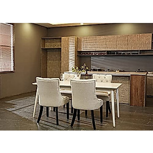 asunflower Tufted Fabric Kitchen Dining Chairs for Dining Room Modern Upholstered Dining Chairs Set of 4 with Wooden Legs, Cream