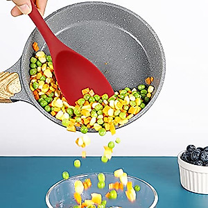 MJIYA Silicone Spatula Spoon, BPA Free & Food Grade, High Heat Resistant to 480°F, Mix Thick Batters, Scrape Sauces, Stir Pasta & More(Cherry Red, Spoon)