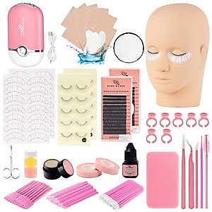Rose Manor Lash Eyelash Extension Kit, Lash Kit for Eyelash Extension Beginners, with Mannequin Head, Individual Lash Glue, Eyelash Remover, Fan, Lash Extension Supplies Tools for Practice Training