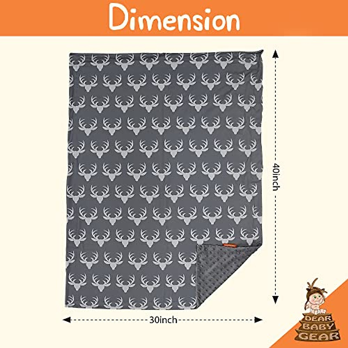 Dear Baby Gear Baby Blankets for Boys & Girls - Neutral Baby Blankets - Baby Girl Blanket & Baby Boy Blankets - Baby Blankets Unisex - Antlers Grey, Grey Blanket, No Ruffle 40x30 in