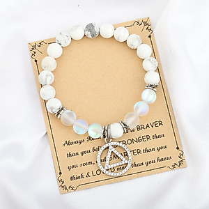 FUSTMW AA Recovery Bracelet Sobriety Gift Alcoholics Anonymous Gift AA Sober Addiction Recovery Jewelry AA Sobriety Bracelet(White)