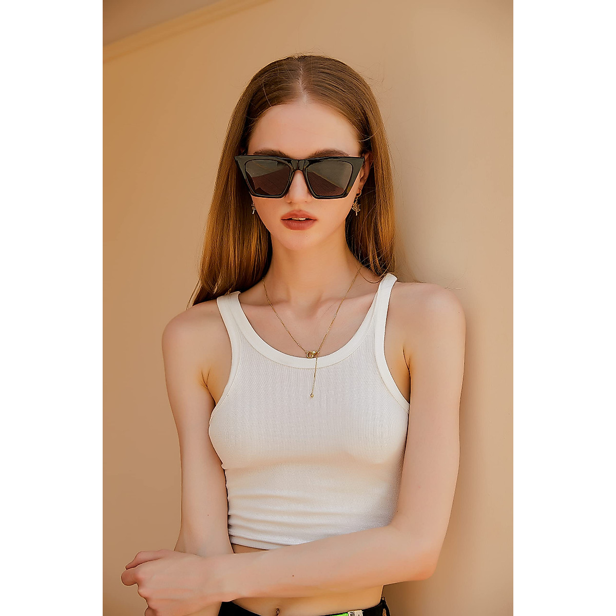 FEISEDY Vintage Polarized Square Cat Eye Sunglasses Women Trendy Fashion Cateye Polarized Sunglasses B2692