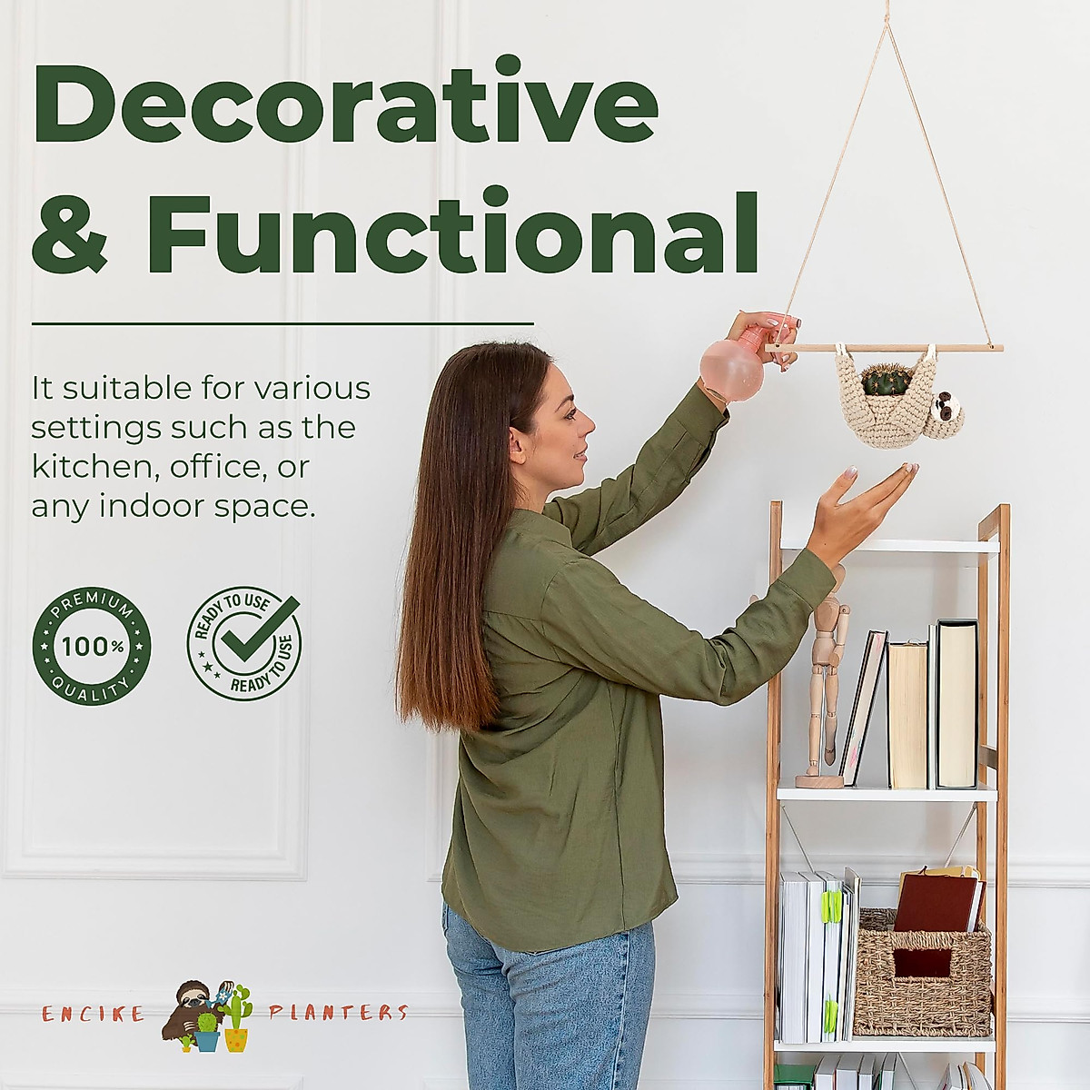 Encike Home Decor Sloth Plant Hanger for Succulent Pot or Air Plants | Indoor/Outdoor Hanging Planter | Planter Hanger Gifts for Sloth Lovers | Animal Wall Planter | 2.5 Inch Plant Holder