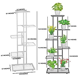 yeavs Plant Stand Shelf 6 Tier Indoor Outdoor, Flower Pot Holder Rack for 7 Pots, Plants Organizer Garden Home Office Living Room Balcony Patio (White)