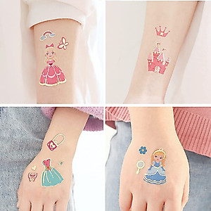 Ooopsiun Glitter Princess Temporary Tattoos for Girls - 70 Gold Glitter Styles, Princess Birthday Party Decorations Supplies Favors for Gilrs Kids