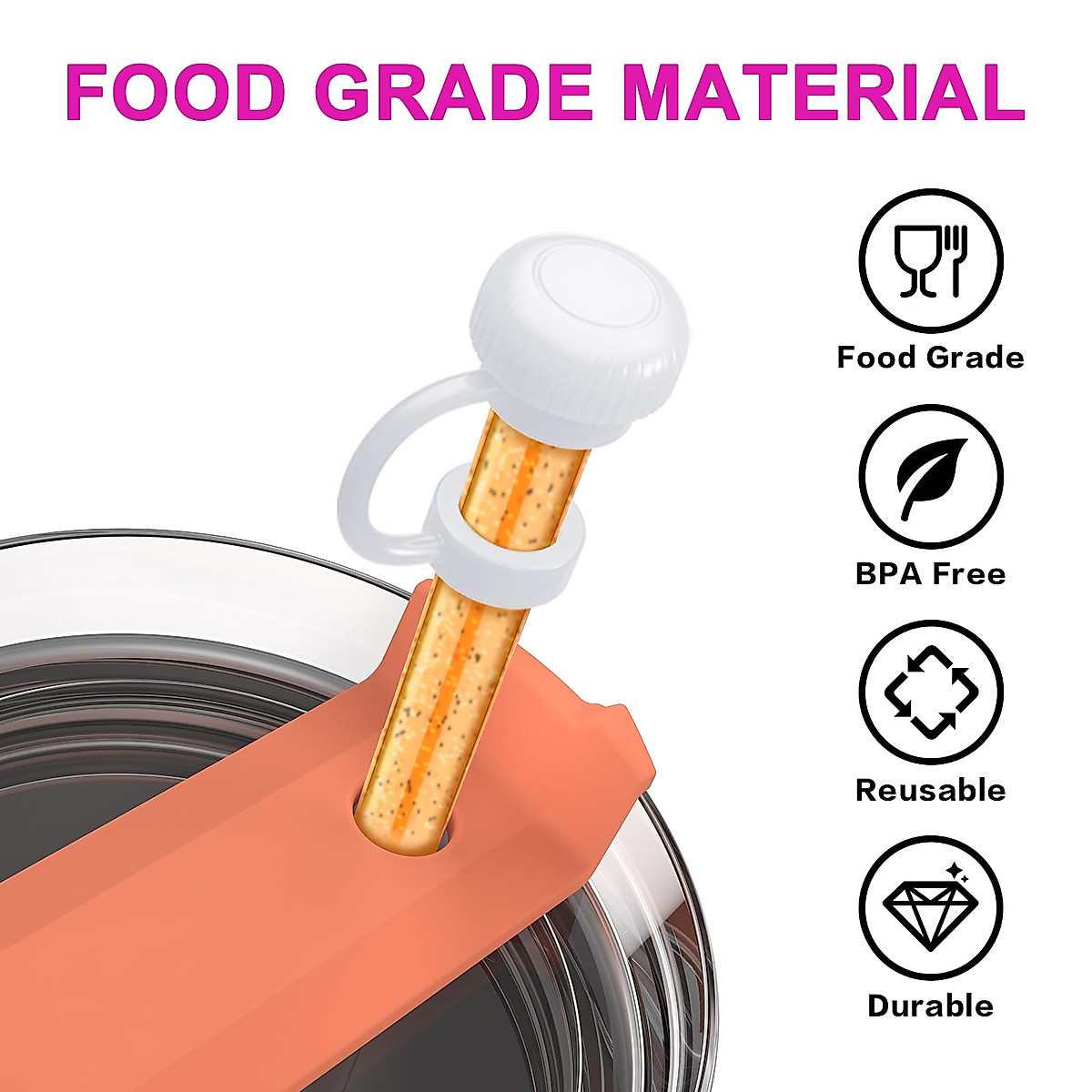 6PCS Straw Cover Replacement Straws for Stanley 40, 30, 20, 14oz Tumbler, Alwenid Reusable Silicone Straw Cap Tips with Glitter Straws Accessories for Stanley H2.0, 1.0 Cup, BPA Free