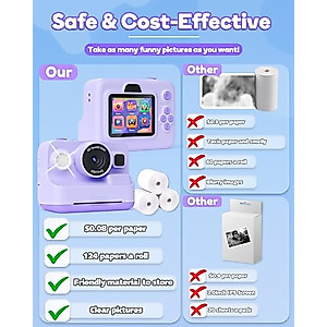 Dylanto Instant Print Camera for Kids,2.4 Inch Screen Kids Instant Cameras, Christmas Birthday Gifts for Girls Age 3-12, Portable Toddler Toy for 3 4 5 6 7 8 9 10 Year Old Girls Boys Purple