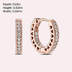 PANDORA Heart Hoop Earrings - Great Gift for Women - Stunning Women's Earrings - 14k Rose Gold & Cubic Zirconia - 1.7 mm