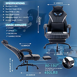 Computer Gaming Chair with Footrest,Big and Tall Gaming Chair for Heavy People,Comfortable Gaming Chair with Lumbar Support and Headrest for Adults 450lbs