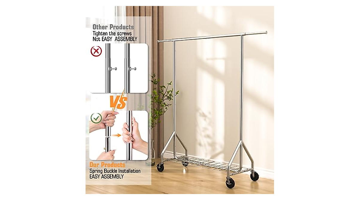 HYSEYY Clothes Rack, Heavy Duty Clothes Rack Load 450 LBS, Standing ...