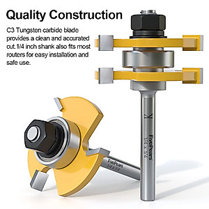 FivePears 2 Pieces of Tongue and Groove Router Bits Set with 1/4" Shank,3 Teeth T Shape Wood Milling Cutter Woodworking Tool