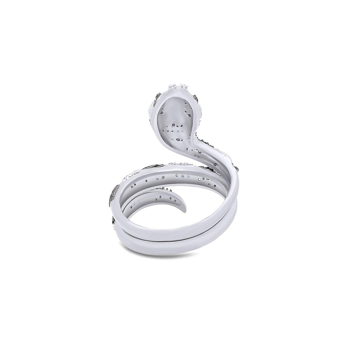 Jewel Zone US Black Natural Diamond Accent Snake Ring in 14k White Gold Over Sterling Silver (0.02 Ct)