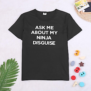 Teen Boy's Short-Sleeved T-Shirts Tops Youth Funny Tee Shirts Summer Comfort Crew Neck Cotton (Black, 9-10 Years)