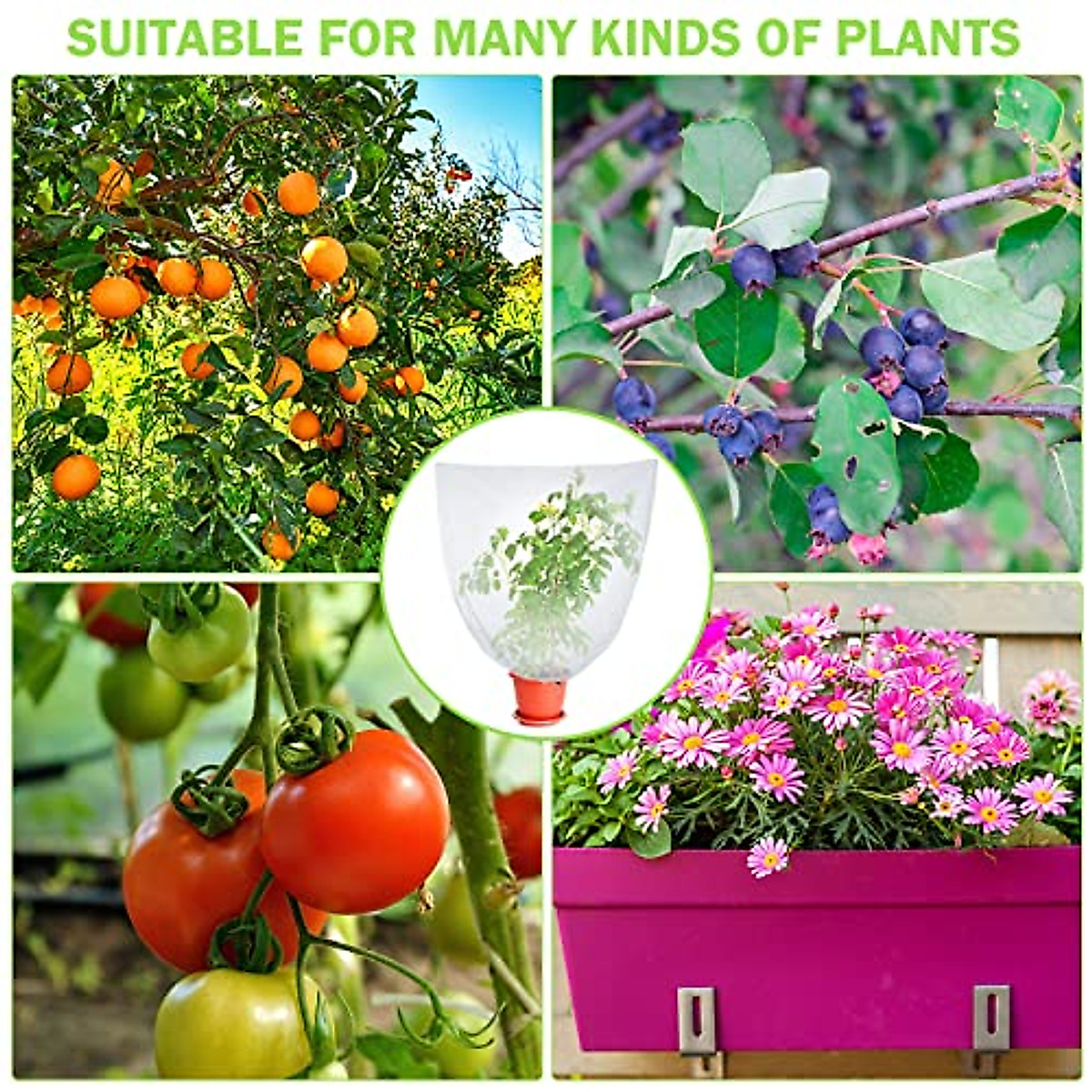 16 Packs Garden Bird Netting Bag with Drawstring, Insect Bug Barrier Mesh Netting Garden Netting Pest Barrier Plant Cover for Protect Plant Fruits (39.37''x31.5''+39.37''x59.06''+59.06''x47.24'')