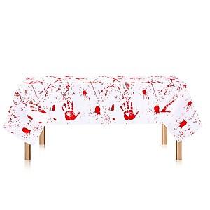 Grabo Bloody Zombie Rectangular Tablecloth, 108 x54in, Polyethylene, White, Halloween Party Supplies Decoration